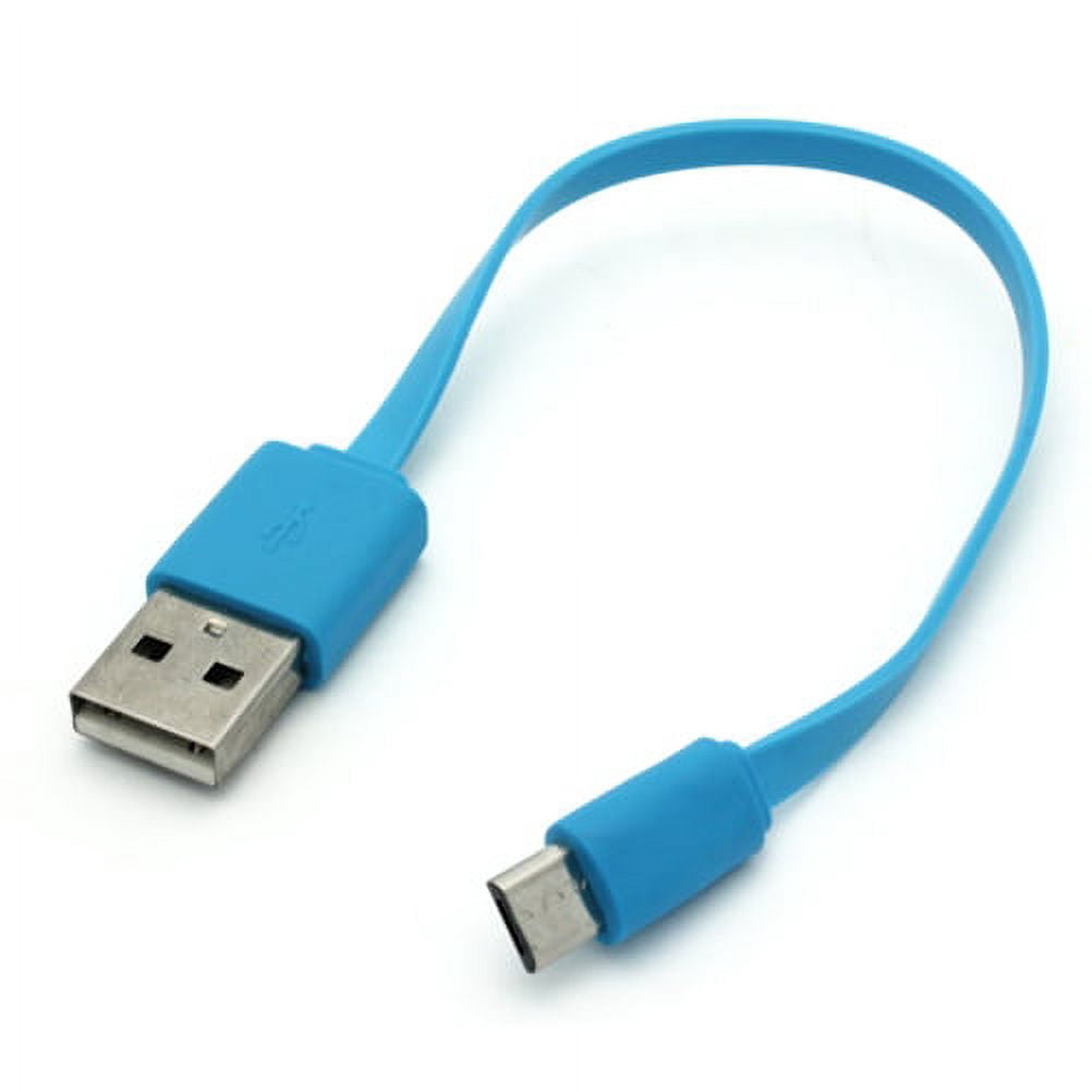 Blue Short Flat USB Cable Rapid Charger Sync Power Wire Micro-USB Data ...