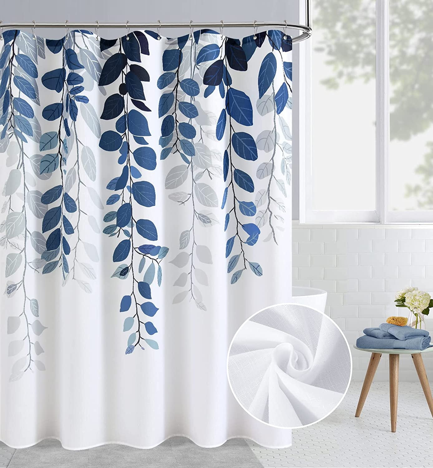 Blue Short Shower Curtain 60x72 inch Eucalyptus Cloth Shower Curtain ...