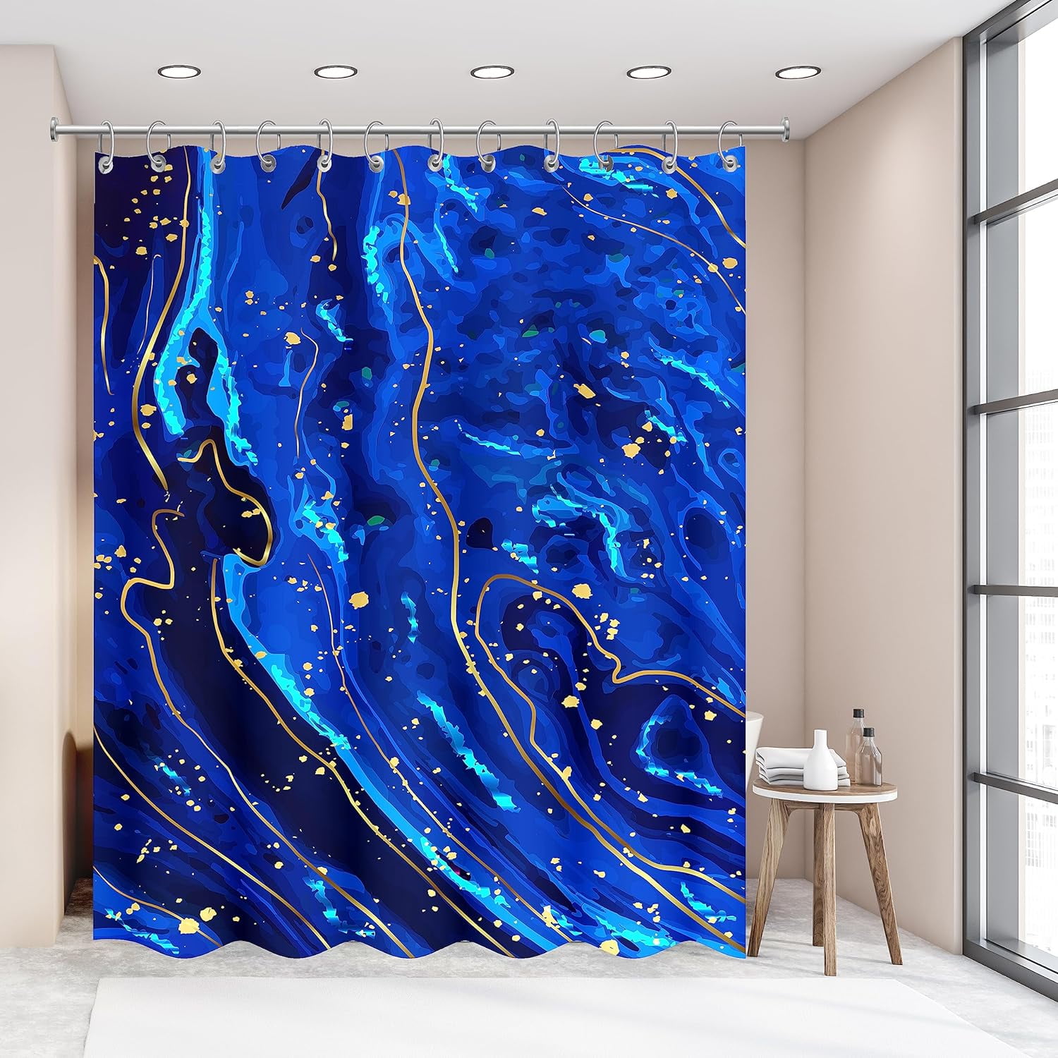 Blue Shower Curtain 72x72 Marble Fabric Shower Curtain Modern Geometric ...