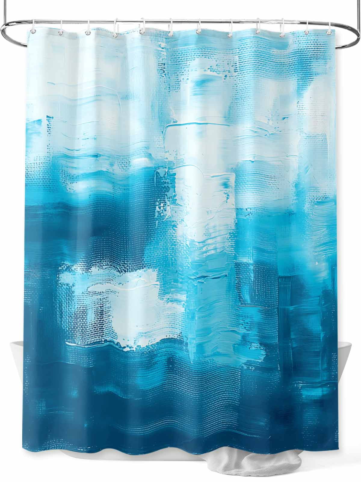 Blue Shower Curtain, Abstract Oil Painting Waterproof Shower Curtain Set with 12 Hooks ...