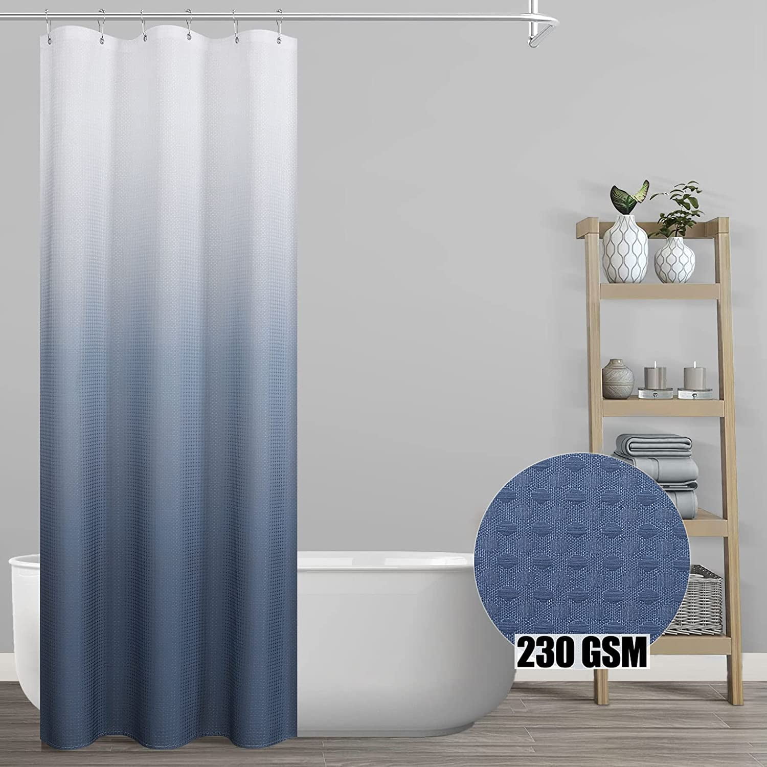 Blue Shower Curtain for Bathroom, 36 x 72 Inch 230GSM Heavy Duty ...