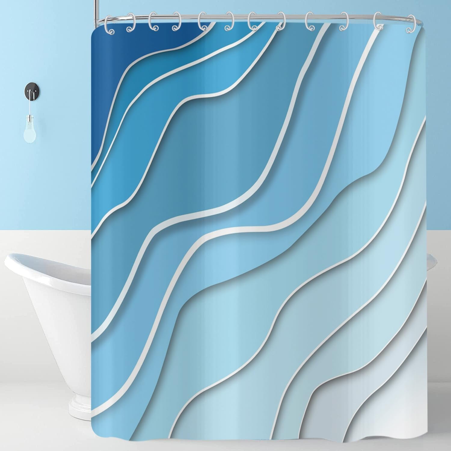 Blue Shower Curtain, Blue White Ombre Aqua Beach Waves Abstract Ocean ...