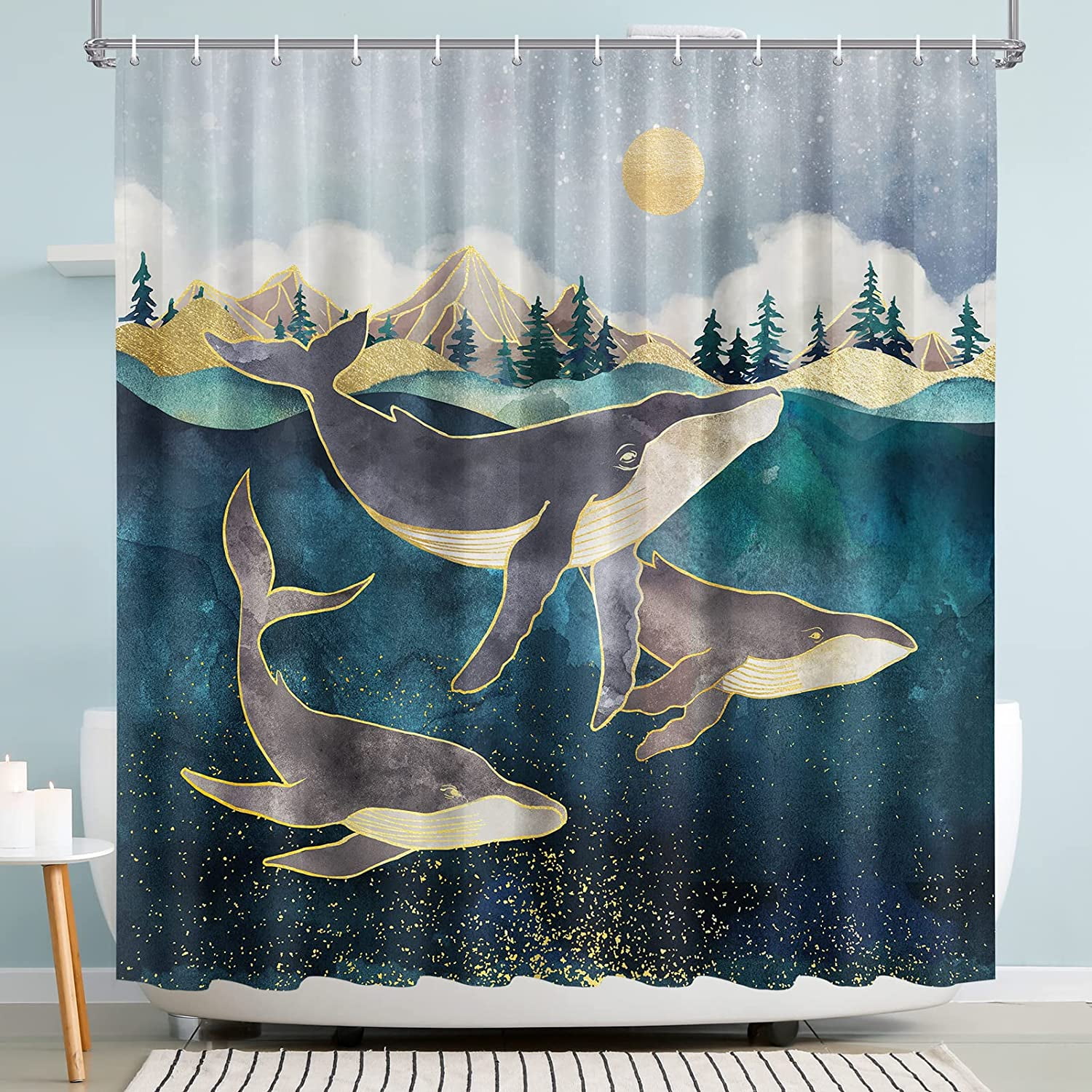 Blue Shower Curtain,Teal Shower Curtain,Whale Shower Curtain for ...