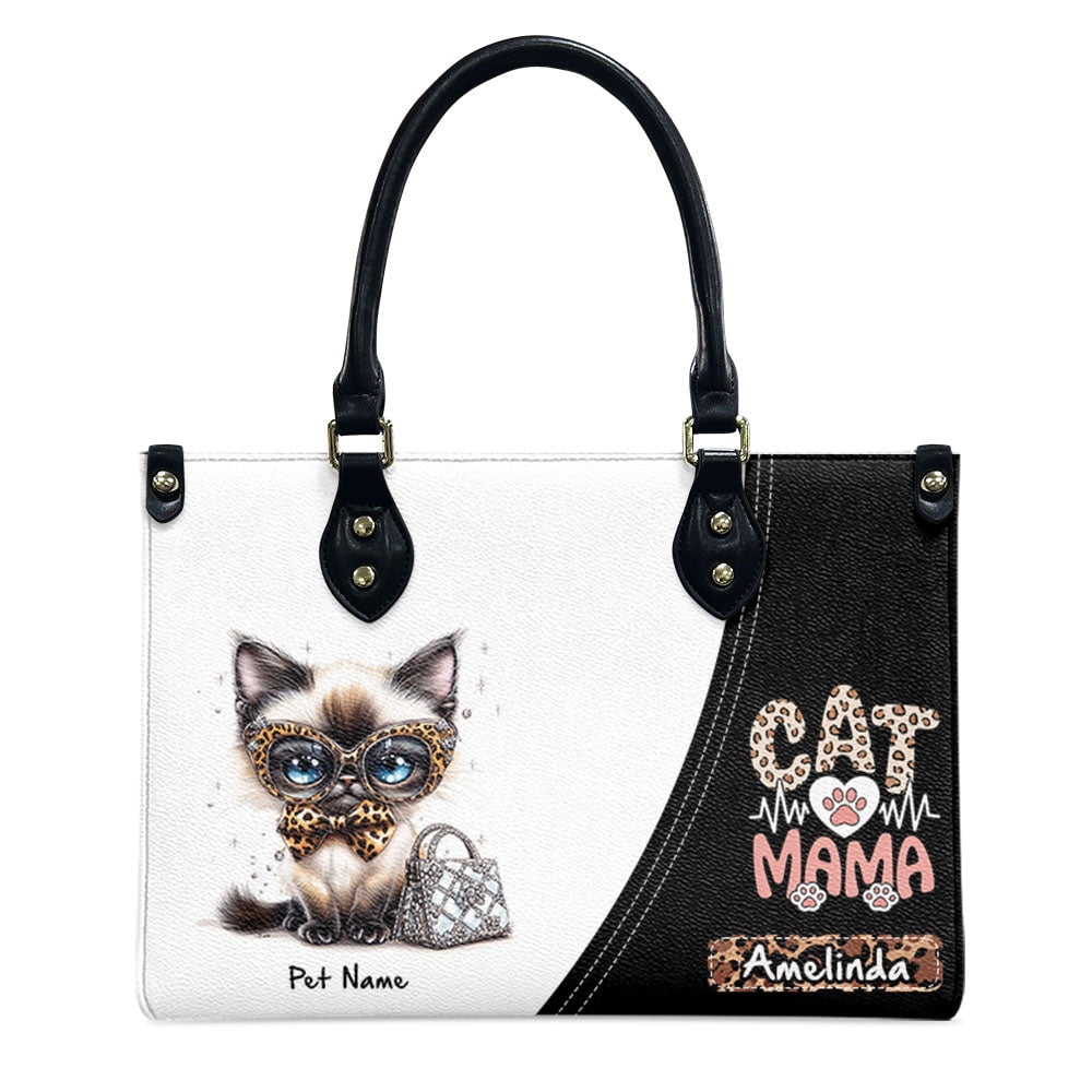 Blue Siamese Cat Bag, Personalized Leather Handbags For Women ...