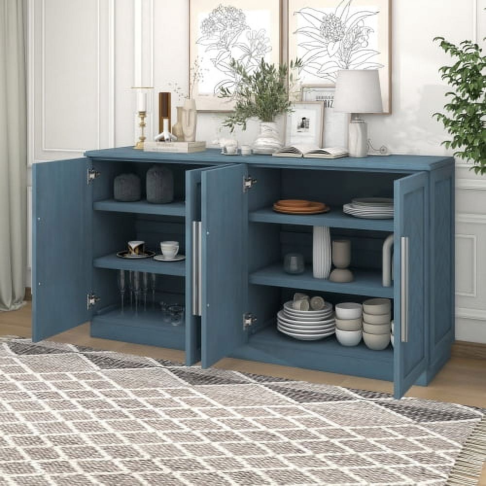 Blue Sideboard Buffet MDF, Storage Cabinet with Adjustable Shelves ...