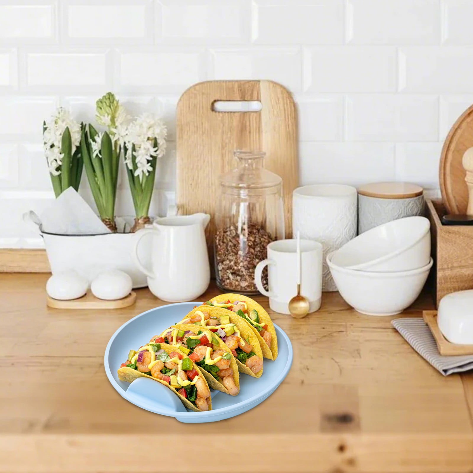 Blue Silicone Taco Holders, Taco Plates Reusable with Dividers for ...