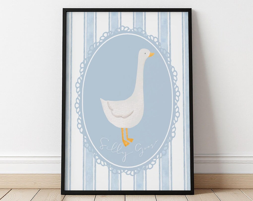 Blue Silly Goose Vintage Nursery Print Goose Kids Wall Art Cottagecore ...