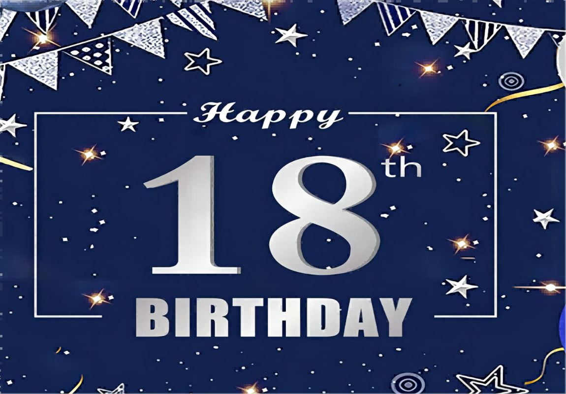 Blue Silver 18th Birthday Banner rations for Men Boy Happy 18 Birthday ...