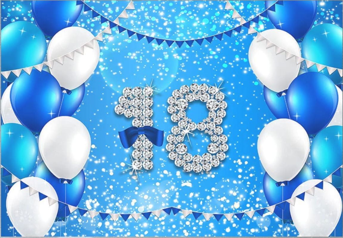 Blue Silver 18th Birthday Banner rations for Men Boy Happy 18 Birthday ...