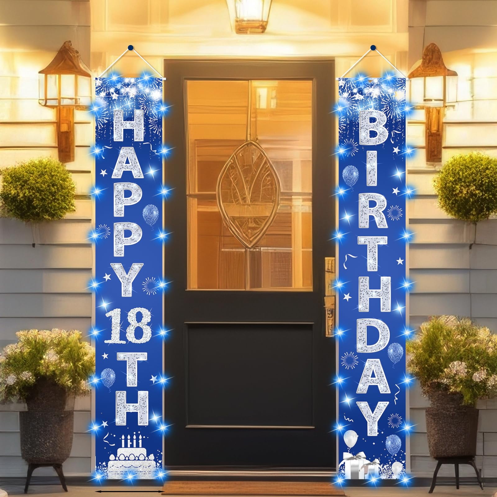Blue Silver 18th Birthday Party Banner AFN1Lighted Decorations for Boys ...