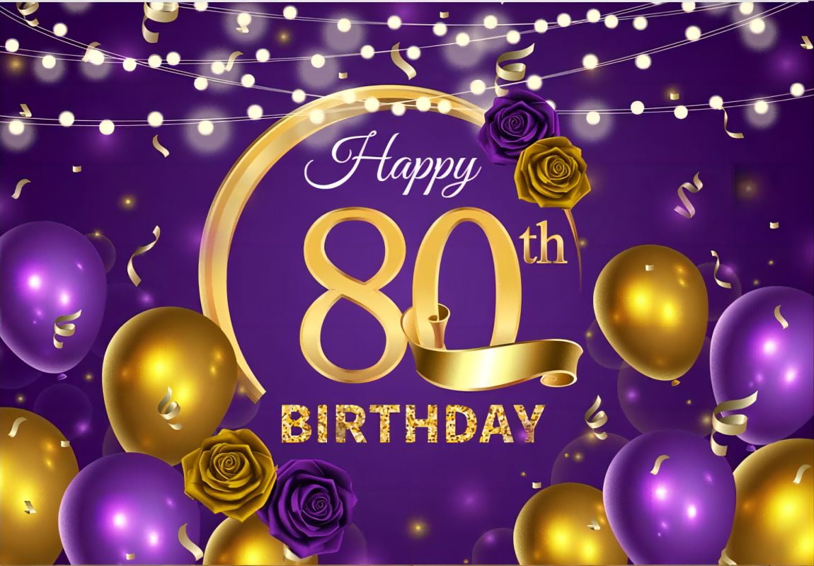 Blue Silver 80th Banner rations for Men Happy 80 Birthday Backdrop Party Eighty Birthday Poster ...