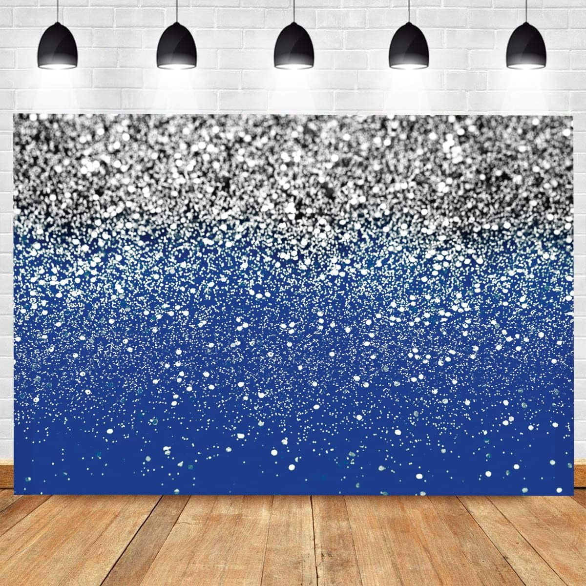 Blue and Silver Backdrop Birthday Backdrop Silver Spots Bokeh Backdrop ...