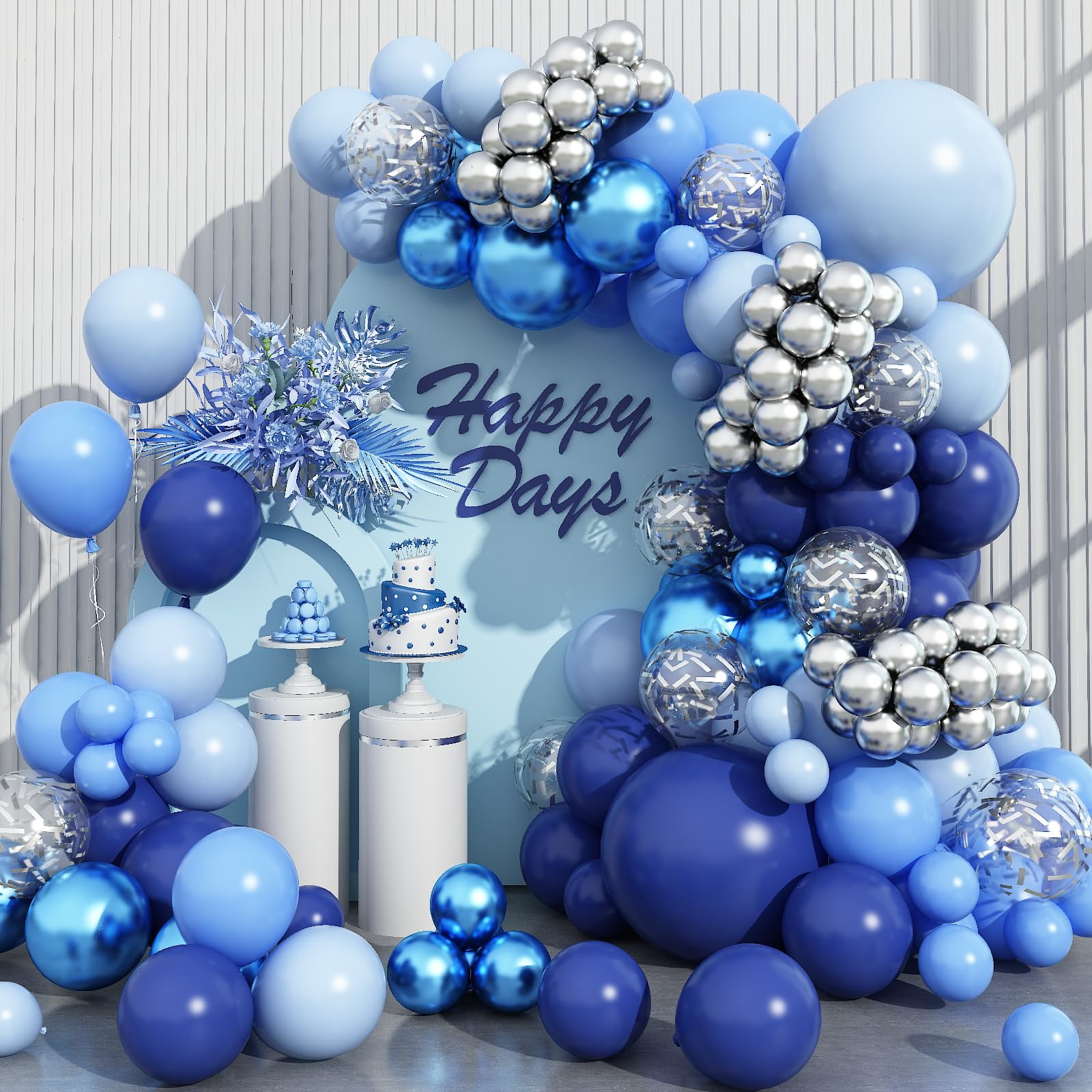 Blue Silver Balloon Garland Arch Kit, KKS1 117 Packs Blue Silver ...