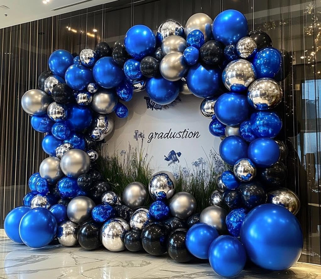 Blue Silver Balloons Double Stuffed Royal AFN1Blue Black Balloon ...