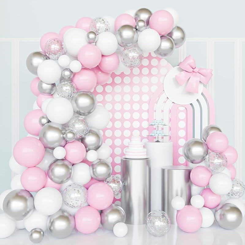 Blue and Silver Balloons Garland Kit, 124pcs Blue White Silver Confetti ...