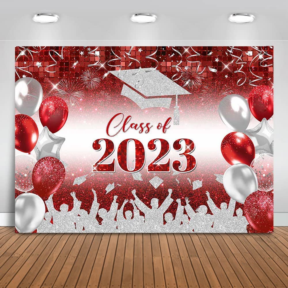 Blue Silver Class of 2023 Backdrop Graduation Caps Congrats Grad ...