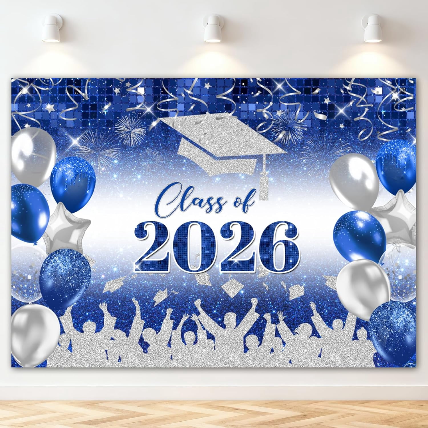 Blue Silver Class of 2026 Graduation Backdrop Congrats Grad Celebration ...