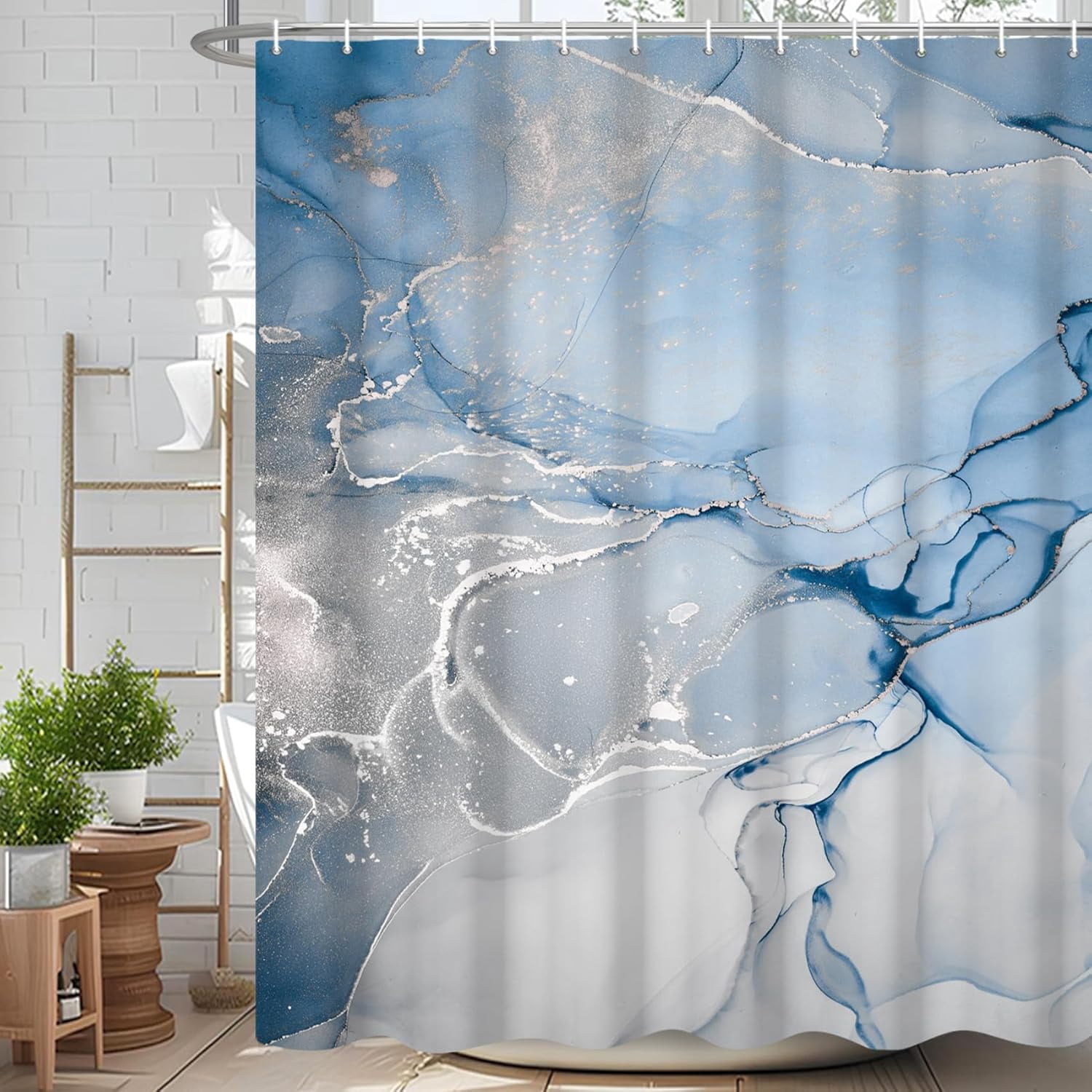 Blue And Silver Shower Curtain