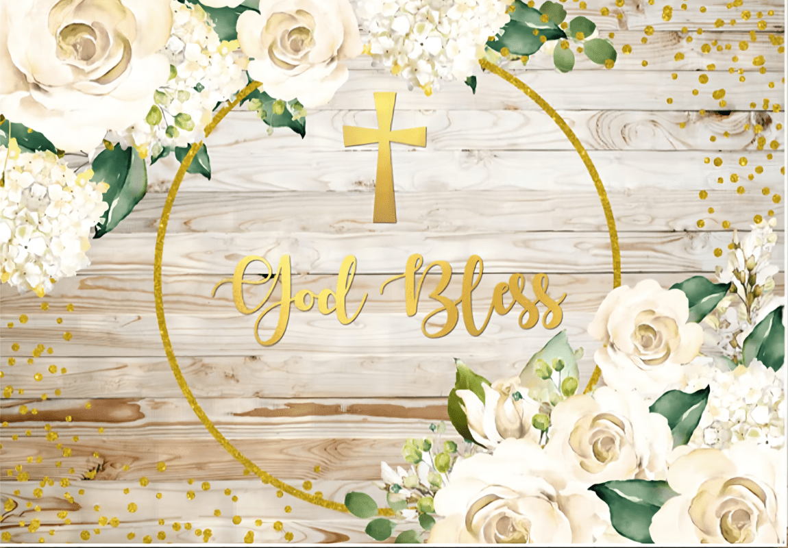 Blue Silver God Bless Backdrop Baptism First Holy Communion Christening ...