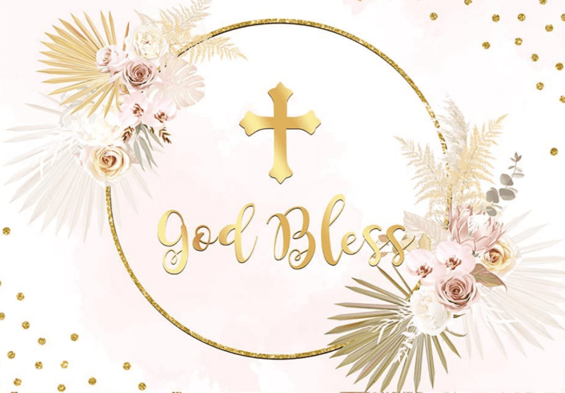 Blue Silver God Bless Backdrop Baptism First Holy Communion Christening ...