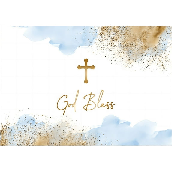 Blue Silver God Bless Backdrop Baptism First Holy Communion Christening ...