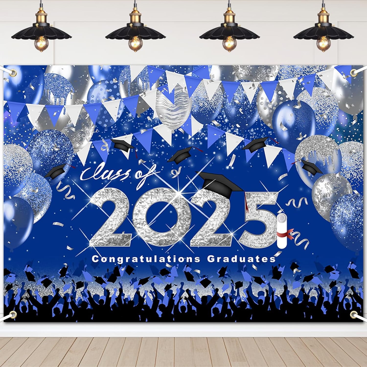 Blue and Silver Graduation Backdrop Class of 2024 Congratulations ...