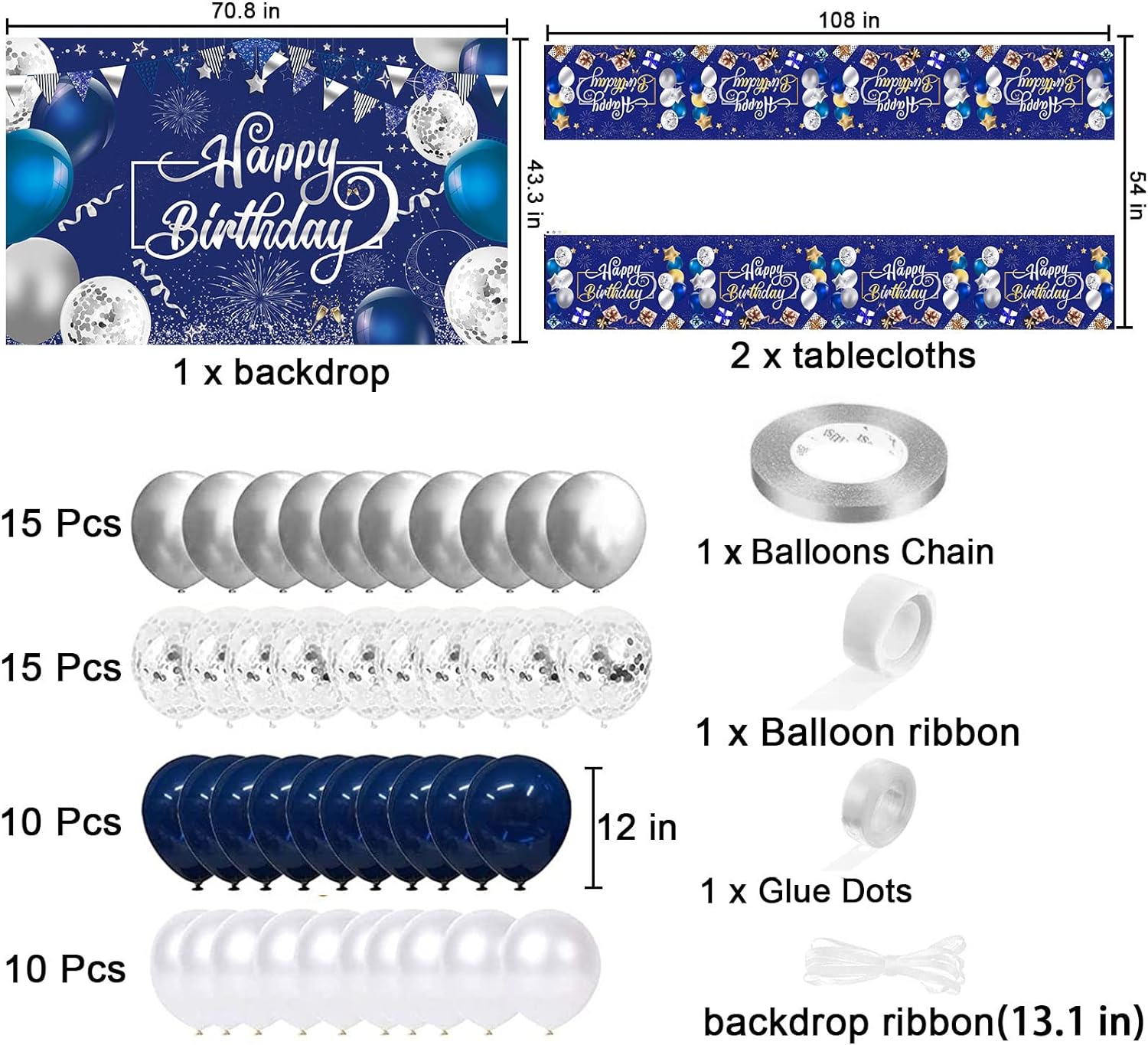 Blue Silver Happy Birthday Extra Large Fabric Sign Poster Banner Backdrop 2 - Walmart.com