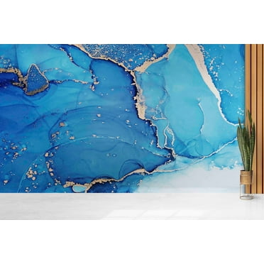 Navy Blue Marble Wall Art, Bright Wallpaper, Custom Wallpaper, Blue ...