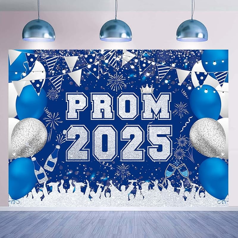 Blue Silver Prom Backdrop 2025 Graduation Photography Background ...