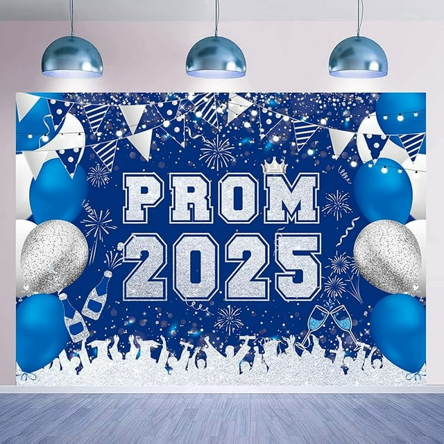 Blue Silver Prom Backdrop 2025 Graduation Photography Background ...