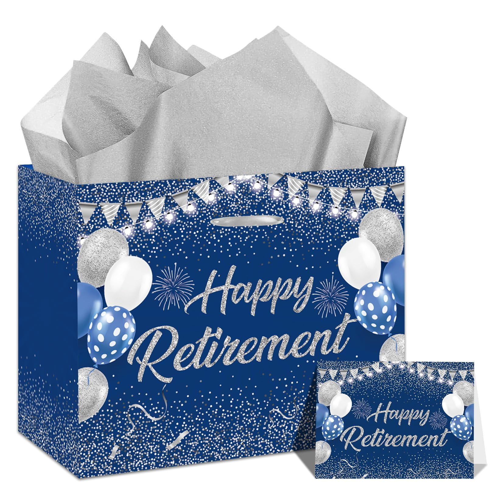 Blue Silver Retirement Gift SBF3 Bag with Tissue Paper Large Happy ...