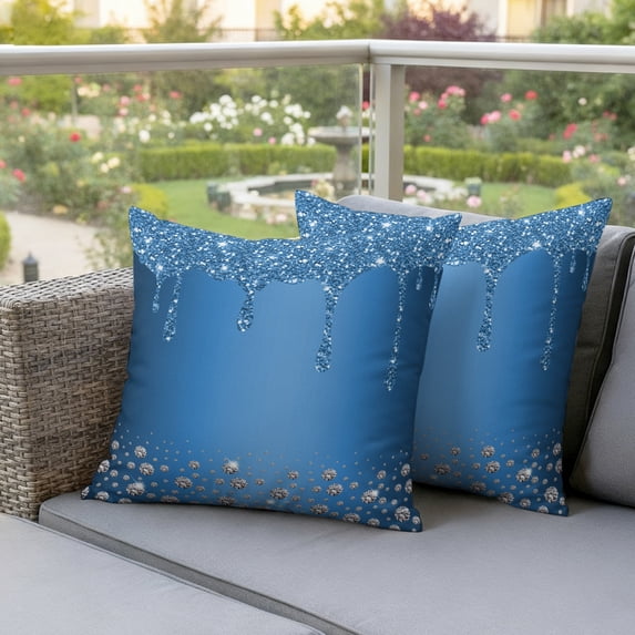 Blue Silver Shiny Diamond Waterproof Throw Pillow Covers Set of 2 ...