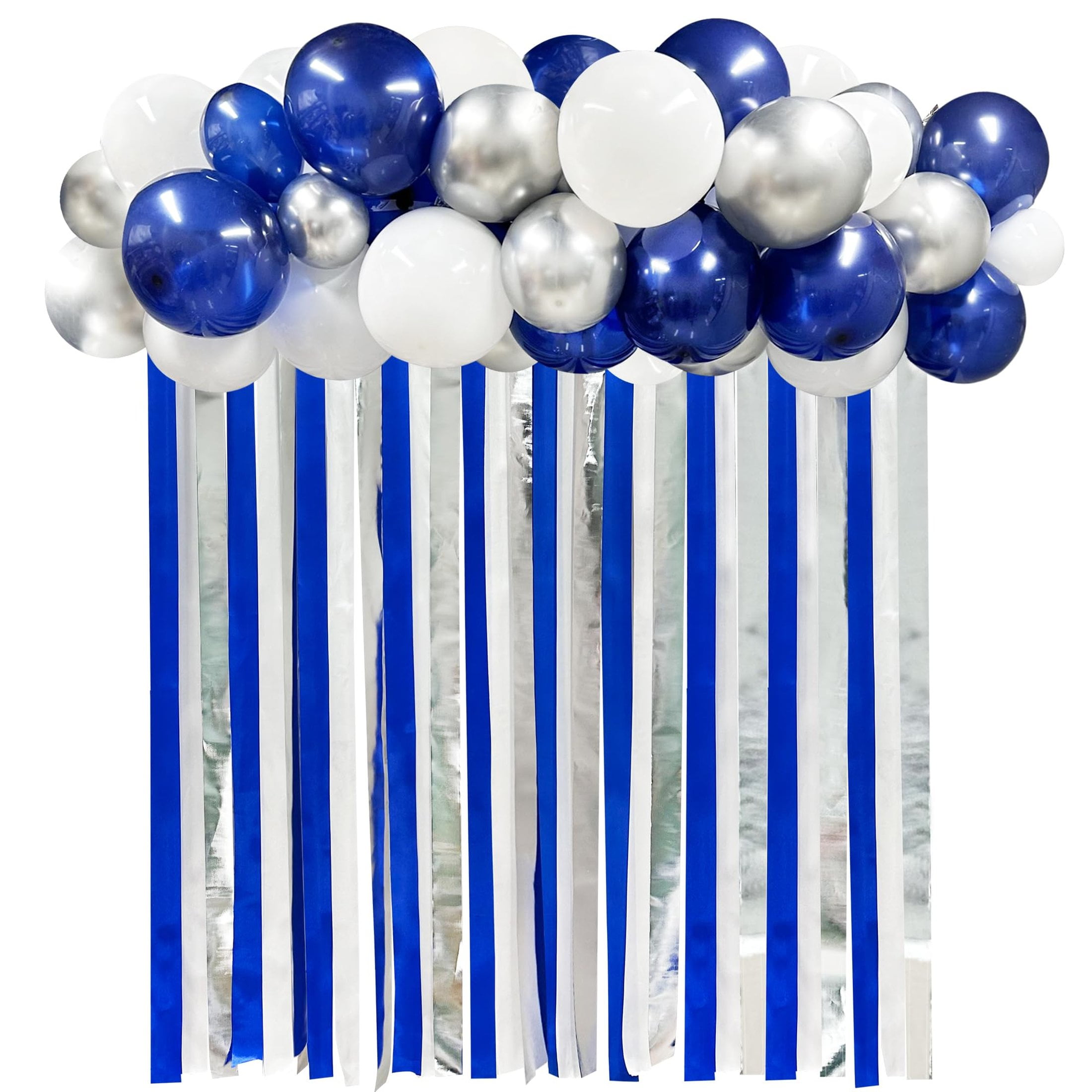Blue Silver White Fringe Ribbon Streamer Balloons Garland - The ...