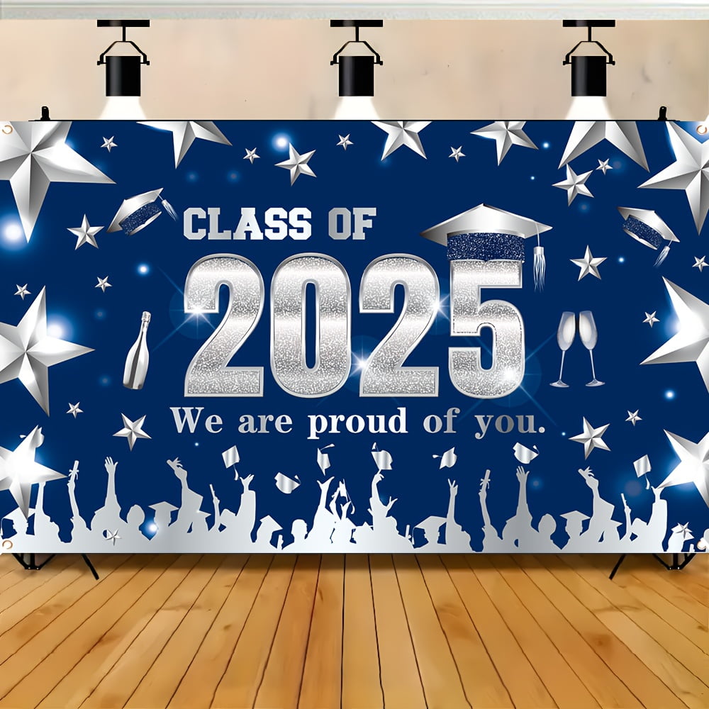 Blue Silvery Graduation Banner, Congratulations on Graduation Room and ...