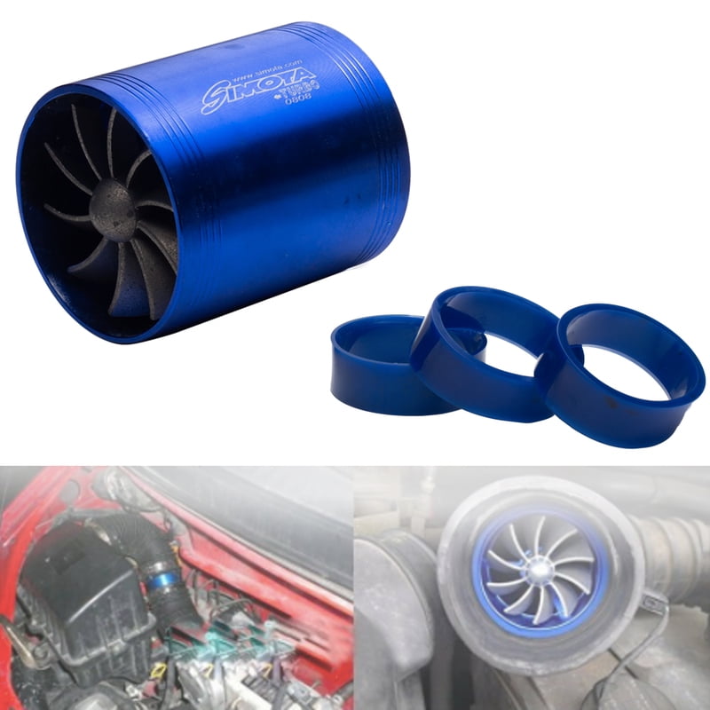 Blue Simota Double Turbine Turbo Charger Air Intake Gas Fuel Gas Saver ...