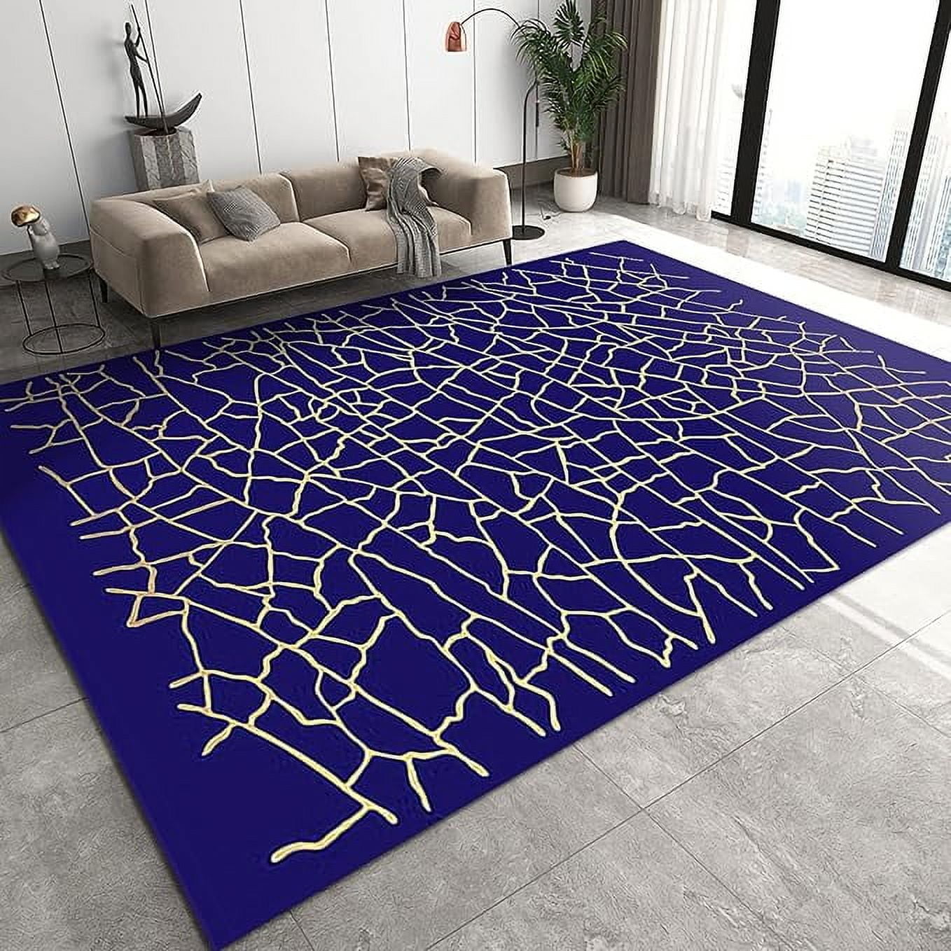 Blue Simple Area Rug, Yellow Textured Washable Carpet, Decorative Rugs ...