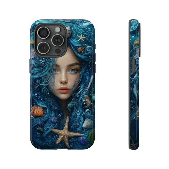 Blue Siren of the Sea Ocean Girl with Shells Case for iPhone 11,12,13 ...