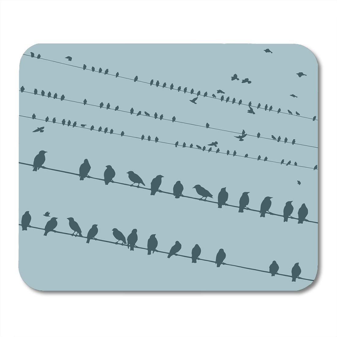 Blue Sitting Birds on Wire Black Crow Electricity Flying Mousepad Mouse ...