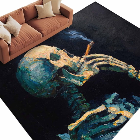 Blue Skeleton Area Rug 8x10 Washable Rug Non Slip Halloween Horror ...