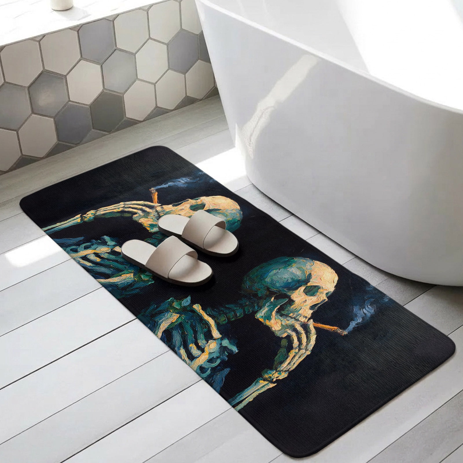 Blue Skeleton Bathroom Runner Rugs Non Slip Washable Absorbent Narrow ...