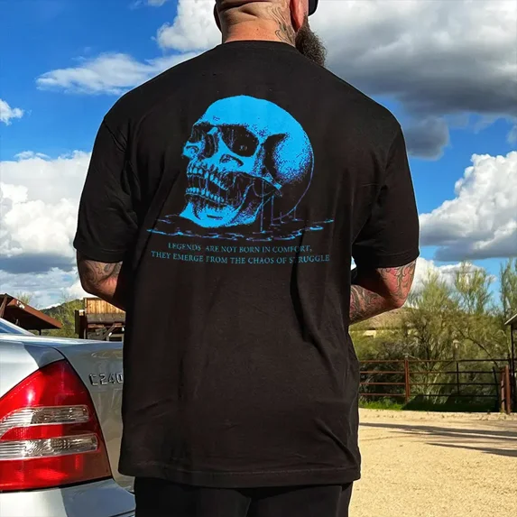 Blue Skull Motivational Quote T-Shirt - Legends Emerge From Struggle ...