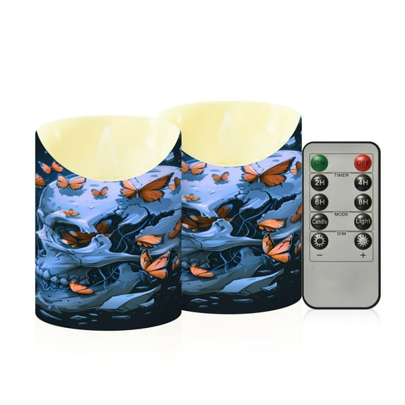 Blue Skull Orange Butterfly Flameless Candles 2 PCS with Remote ...