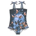 Blue Skull Orange Butterfly Girls' One-Piece Swimsuit Bowknot Tie ...