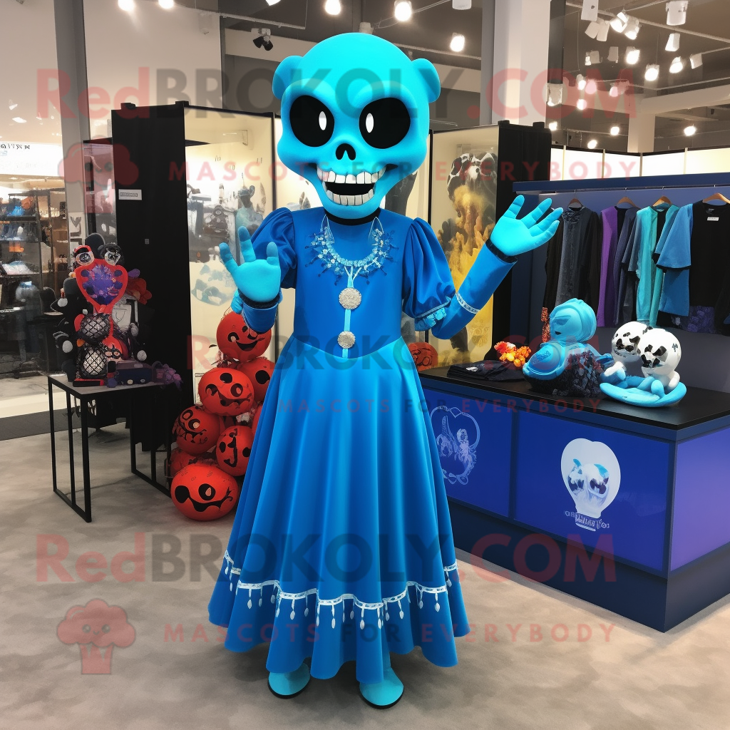 Blue Skull REDBROKOLY mascot costume character dressed with a Midi ...
