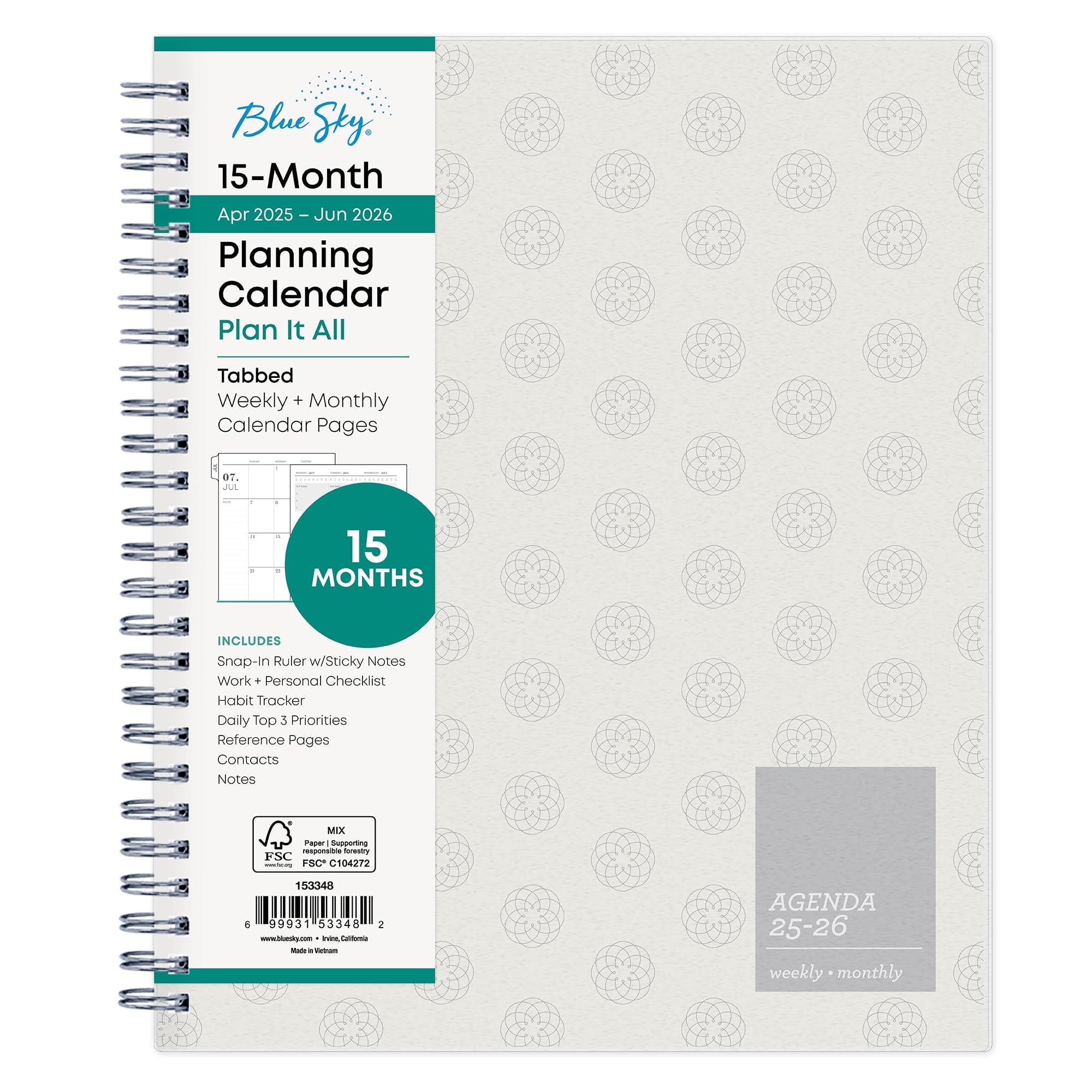 Blue Sky 15 Month 2025-2026 Weekly and Monthly Academic Year Planner ...