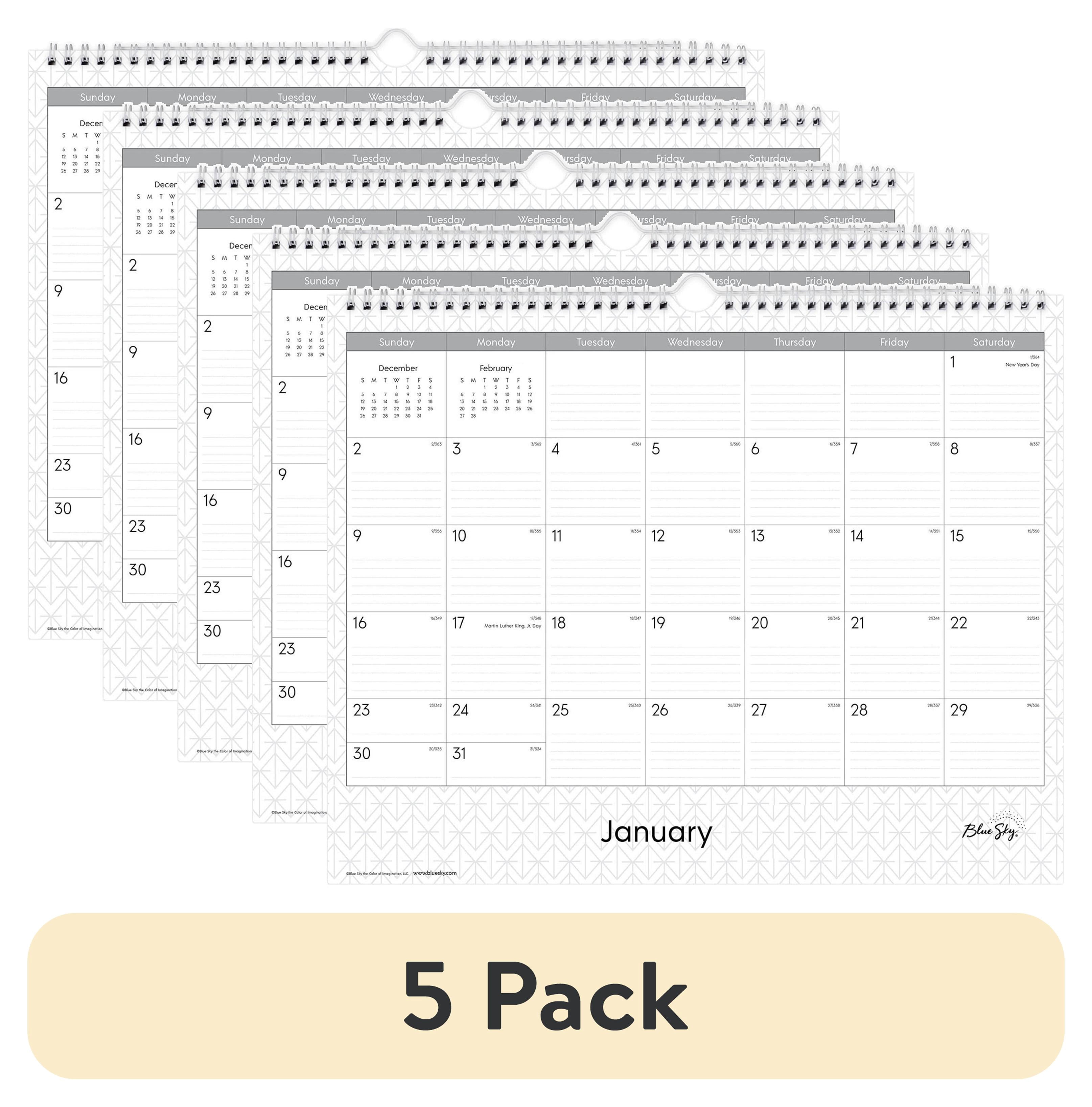 (5 pack) Blue Sky 2020 Monthly Wall Calendar, 15" x 12", Classic Red ...