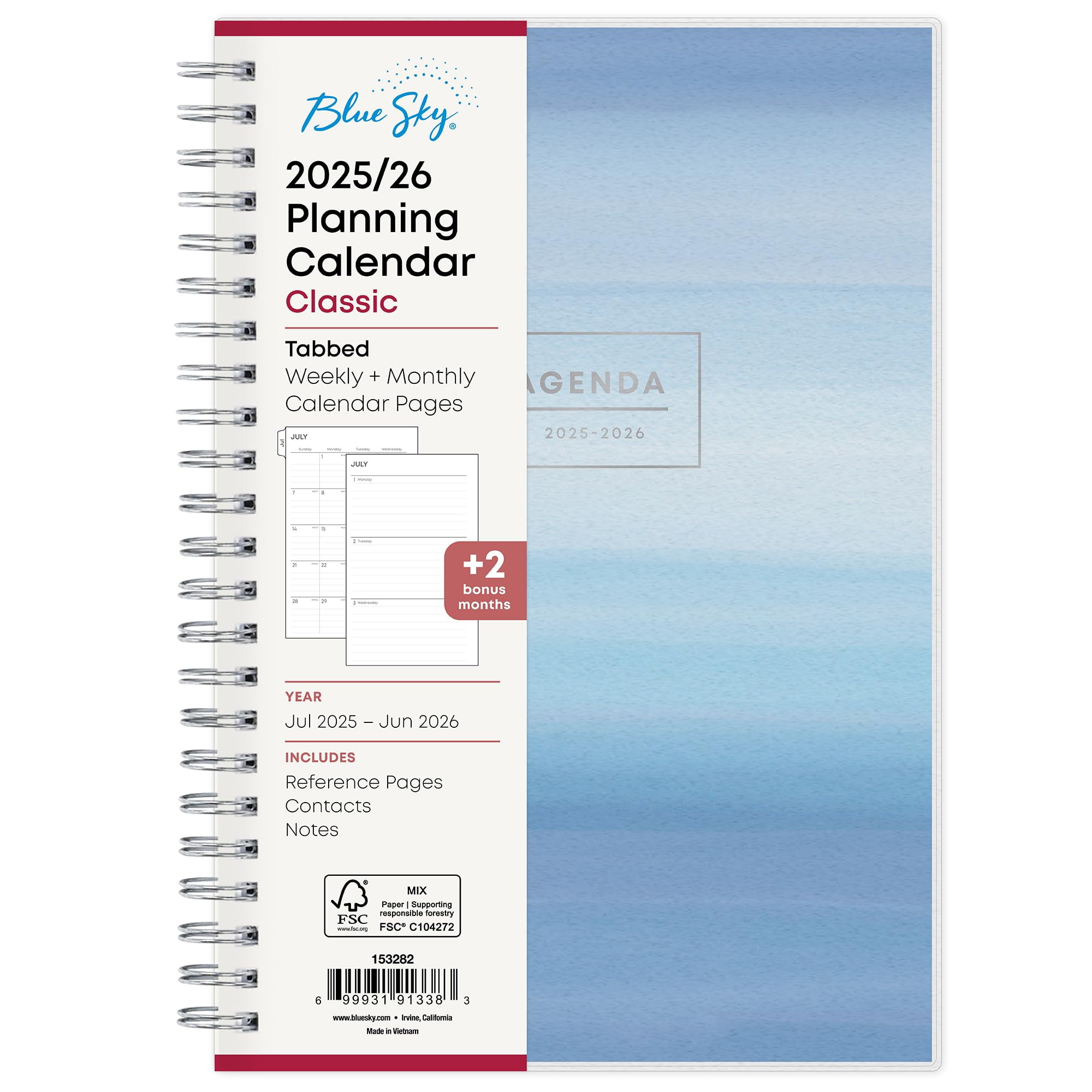 Blue Sky 2025-2026 Academic Year Weekly and Monthly Planner Calendar, July 2025 - June 2026, 12 ...