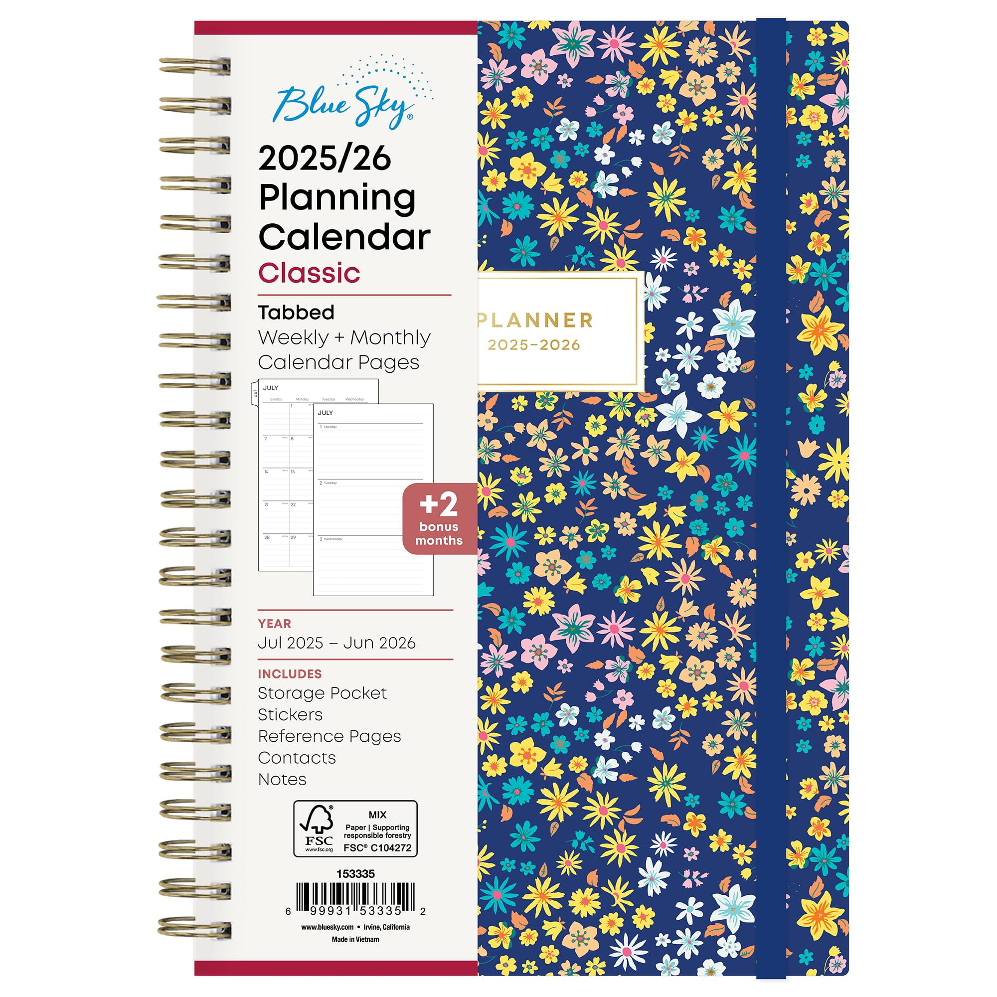Blue Sky 2025-2026 Academic Year Weekly and Monthly Planner Calendar ...