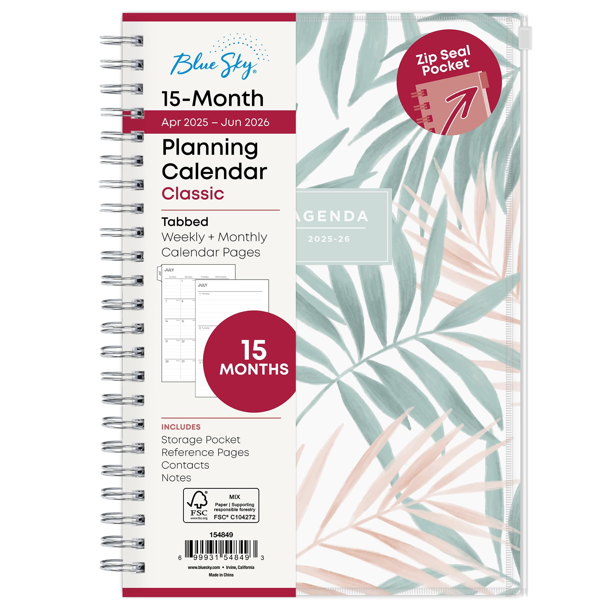 Blue Sky 2025-2026 Weekly and Monthly Academic Year 15 Month Planner ...