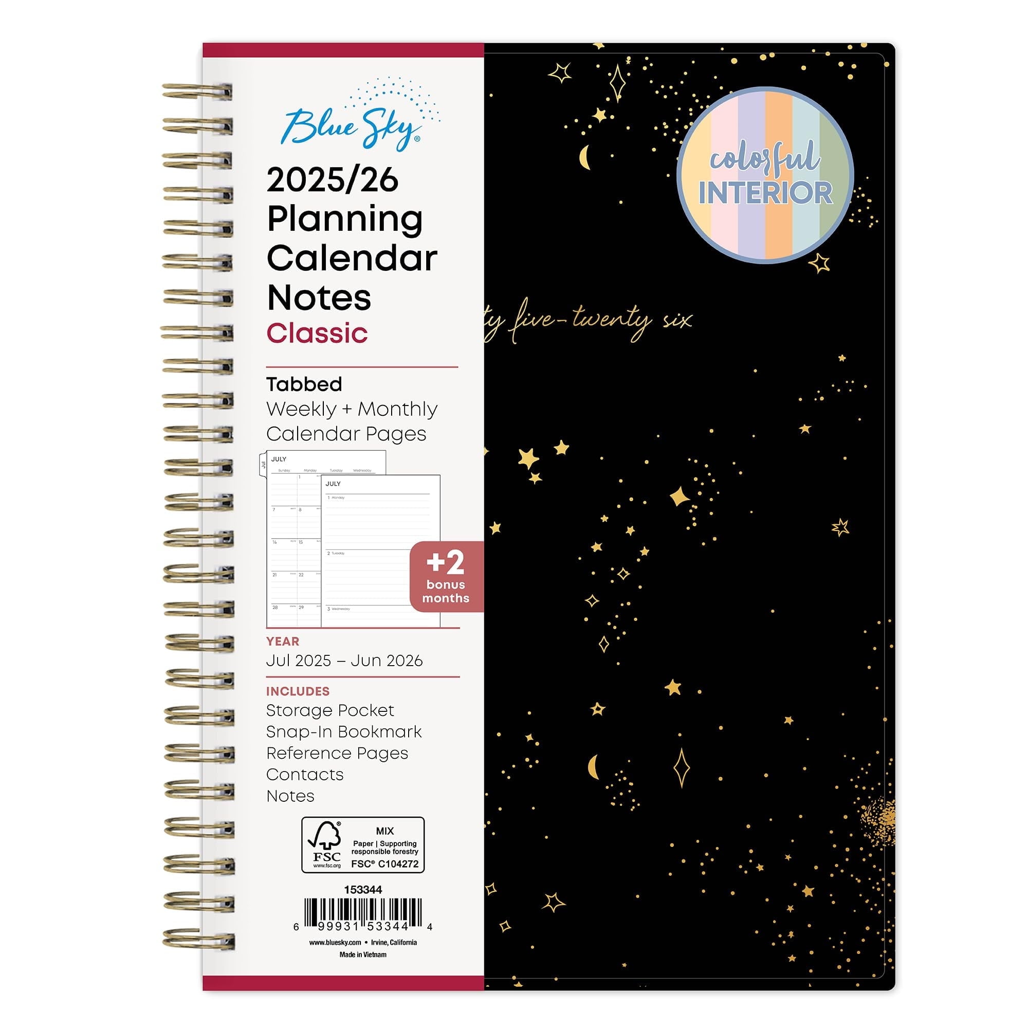 Blue Sky 2025-2026 Weekly and Monthly Academic Year Planner Calendar ...